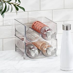 mDesign Stackable Plastic 2 Bottle Refrigerator Wine Rack - Kitchen Storage Organizer Holder for Storing Champagne, Wine, and Water Bottles - Stacking Wine Bottle Organizer for Fridge - 2 Pack - Clear