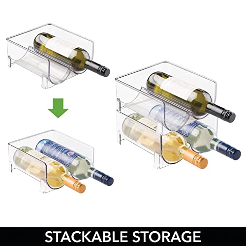 mDesign Stackable Plastic 2 Bottle Refrigerator Wine Rack - Kitchen Storage Organizer Holder for Storing Champagne, Wine, and Water Bottles - Stacking Wine Bottle Organizer for Fridge - 2 Pack - Clear