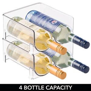 mDesign Stackable Plastic 2 Bottle Refrigerator Wine Rack - Kitchen Storage Organizer Holder for Storing Champagne, Wine, and Water Bottles - Stacking Wine Bottle Organizer for Fridge - 2 Pack - Clear