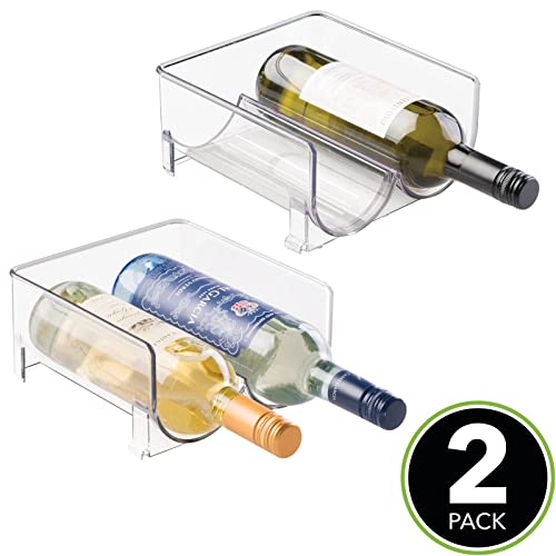 mDesign Stackable Plastic 2 Bottle Refrigerator Wine Rack - Kitchen Storage Organizer Holder for Storing Champagne, Wine, and Water Bottles - Stacking Wine Bottle Organizer for Fridge - 2 Pack - Clear