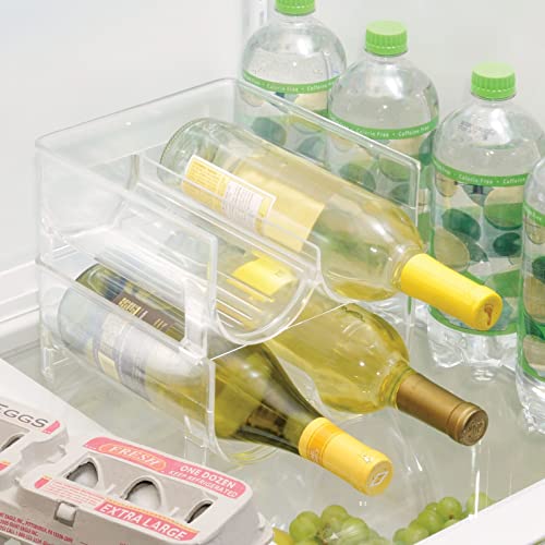 mDesign Stackable Plastic 2 Bottle Refrigerator Wine Rack - Kitchen Storage Organizer Holder for Storing Champagne, Wine, and Water Bottles - Stacking Wine Bottle Organizer for Fridge - 2 Pack - Clear