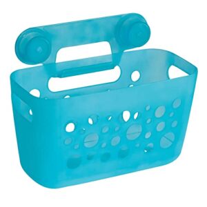 mDesign Kids Plastic Suction Bath or Shower Caddy Storage Basket - Soap and Bath Toys Holder for Bathroom Organization of Body Wash, Loofahs, and Small Baby Shampoo and Conditioner Bottles - Aqua Blue