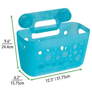 mDesign Kids Plastic Suction Bath or Shower Caddy Storage Basket - Soap and Bath Toys Holder for Bathroom Organization of Body Wash, Loofahs, and Small Baby Shampoo and Conditioner Bottles - Aqua Blue