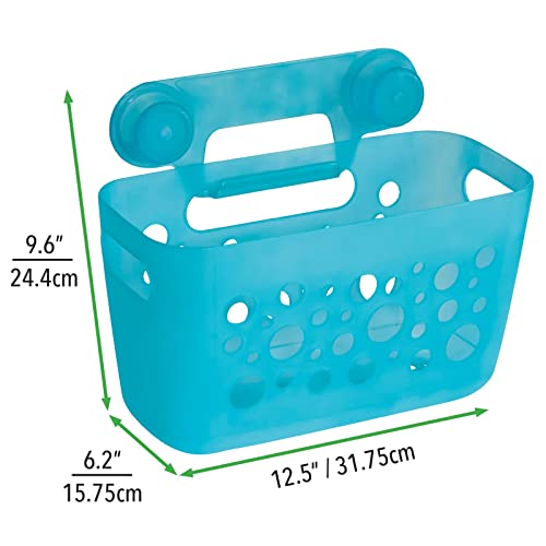 mDesign Kids Plastic Suction Bath or Shower Caddy Storage Basket - Soap and Bath Toys Holder for Bathroom Organization of Body Wash, Loofahs, and Small Baby Shampoo and Conditioner Bottles - Aqua Blue