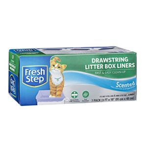 fresh step drawstring cat litter box liners, scented, jumbo size, 36" x 19" - 7 count | kitty litter bags, cat litter liners for all cats to keep your home clean