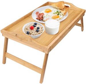 greenco bamboo foldable breakfast table, laptop desk, bed table, serving tray