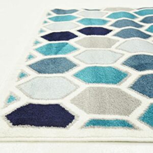 Unique Loom Metro Collection Abstract Multicolored Geometric Hexagon Area Rug, 4 ft x 6 ft, Ivory/Blue