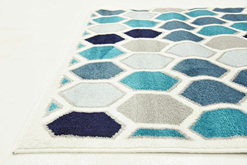 Unique Loom Metro Collection Abstract Multicolored Geometric Hexagon Area Rug, 4 ft x 6 ft, Ivory/Blue