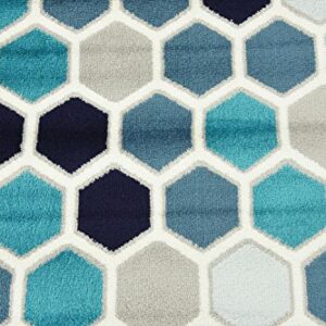 Unique Loom Metro Collection Abstract Multicolored Geometric Hexagon Area Rug, 4 ft x 6 ft, Ivory/Blue