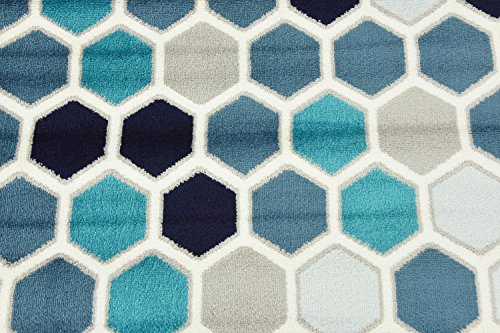 Unique Loom Metro Collection Abstract Multicolored Geometric Hexagon Area Rug, 4 ft x 6 ft, Ivory/Blue