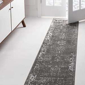 Unique Loom Sofia Collection Area Rug - Casino (2' x 6' 7" Runner, Dark Gray/ Ivory)