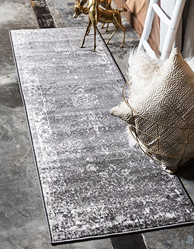 Unique Loom Sofia Collection Area Rug - Casino (2' x 6' 7" Runner, Dark Gray/ Ivory)