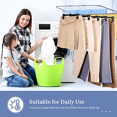 HOUSE DAY Black Pants Hangers, 10 Inch Skirt Hangers with Non-Slip Big Clips and 360° Swivel Hook, Heavy Duty Slim Plastic Pants Hangers, Space Saving Clip Hangers for Pants, Skirts, Shorts, 25 Pack