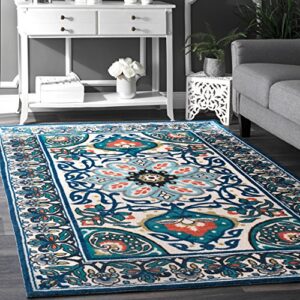 nuloom 4-feet-by-6-feet floral leda rug - blue