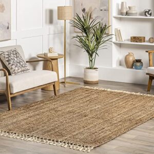 nuloom raleigh farmhouse jute tasseled area rug, 8' x 10', natural