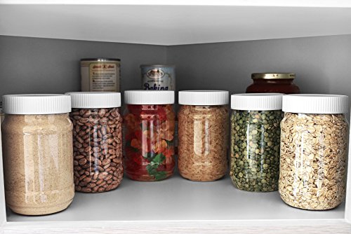 Pinnacle Mercantile Plastic Mason Jars - Screw on Ribbed Lid - 16 ounce-Set 6-Airtight Liner-Meal Prep Containers-Freezer Safe BPA Free