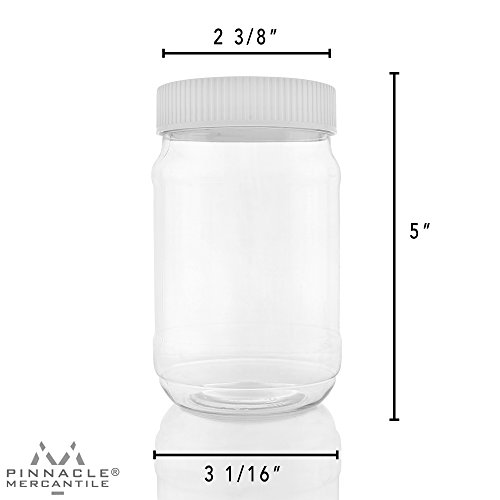 Pinnacle Mercantile Plastic Mason Jars - Screw on Ribbed Lid - 16 ounce-Set 6-Airtight Liner-Meal Prep Containers-Freezer Safe BPA Free