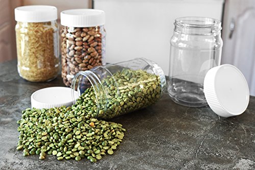 Pinnacle Mercantile Plastic Mason Jars - Screw on Ribbed Lid - 16 ounce-Set 6-Airtight Liner-Meal Prep Containers-Freezer Safe BPA Free