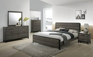 roundhill furniture ioana 187 antique grey finish wood bed room set, queen size bed, dresser, mirror, night stand, chest