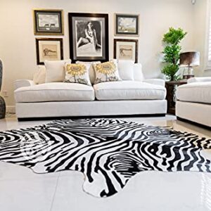 Safari Zebra Print Black on Off White Genuine Cowhide Rug 6 x 7 ft. 180 x 210 cm