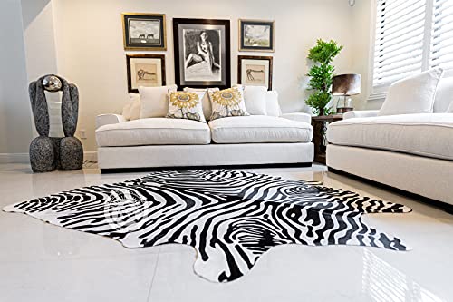 Safari Zebra Print Black on Off White Genuine Cowhide Rug 6 x 7 ft. 180 x 210 cm