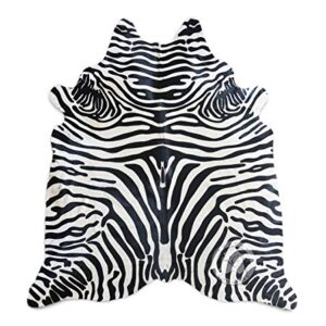 Safari Zebra Print Black on Off White Genuine Cowhide Rug 6 x 7 ft. 180 x 210 cm