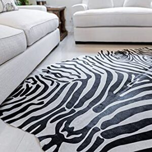 Safari Zebra Print Black on Off White Genuine Cowhide Rug 6 x 7 ft. 180 x 210 cm