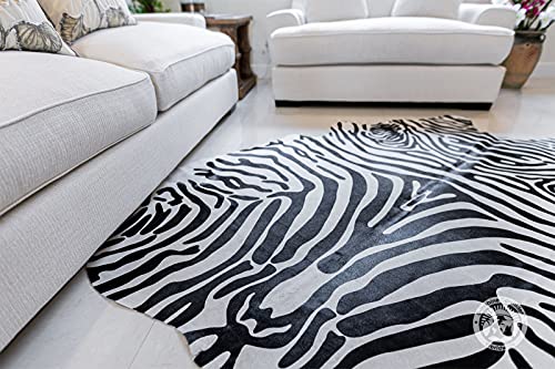 Safari Zebra Print Black on Off White Genuine Cowhide Rug 6 x 7 ft. 180 x 210 cm