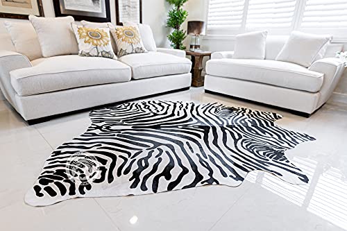 Safari Zebra Print Black on Off White Genuine Cowhide Rug 6 x 7 ft. 180 x 210 cm