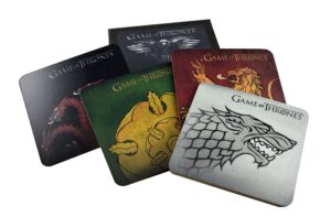 game of thrones coasters | nerd block exclusive drink coaster pads featuring game of thrones house emblems | set of 4