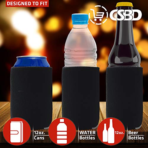 CSBD Beer Can Coolers Sleeves, Soft Insulated Reusable Drink Caddies for Water Bottles or Soda, Collapsible Blank DIY Customizable for Parties, Events or Weddings, Bulk, (Red, White, & Blue 12 Pack)