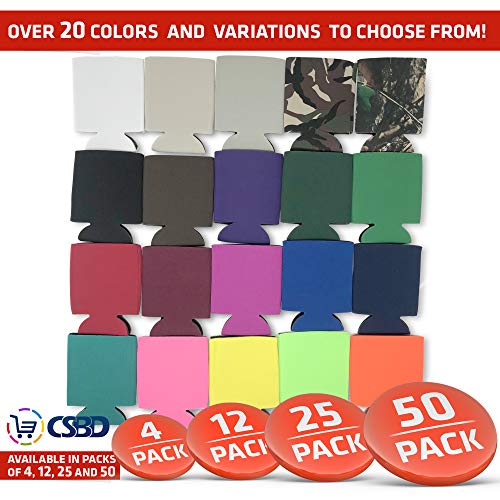 CSBD Beer Can Coolers Sleeves, Soft Insulated Reusable Drink Caddies for Water Bottles or Soda, Collapsible Blank DIY Customizable for Parties, Events or Weddings, Bulk, (Red, White, & Blue 12 Pack)