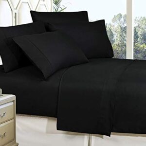 Elegance Linen Wrinkle Resistant Luxury 6-Piece Bed Sheet Set - 1500 Thread Count Egyptian Quality Silky Soft #1 Rated Sheet Set - Full, Black