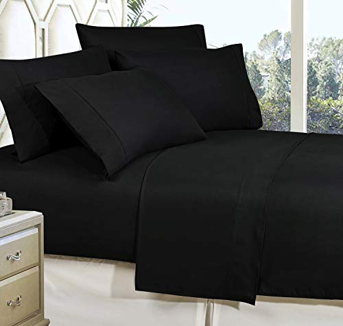 Elegance Linen Wrinkle Resistant Luxury 6-Piece Bed Sheet Set - 1500 Thread Count Egyptian Quality Silky Soft #1 Rated Sheet Set - Full, Black