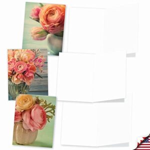 The Best Card Company - 10 Blank Note Cards with Flowers (4 x 5.12 Inch) - Floral Notecards, All Occasion Boxed Assortment - Full Blooms M6553OCB