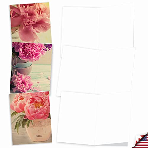 The Best Card Company - 10 Blank Note Cards with Flowers (4 x 5.12 Inch) - Floral Notecards, All Occasion Boxed Assortment - Full Blooms M6553OCB