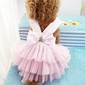 dog dresses, fashion pet dog clothes, striped mesh puppy dog princess dresses (pink, small)