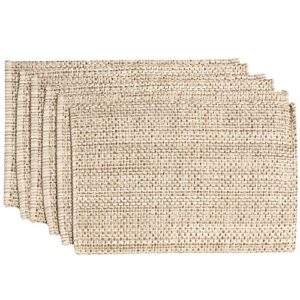 sweet home collection 100% cotton placemats for dining room rectangle two tone woven fabric 13" x 19" soft durable table mat set, set of 6, eggshell