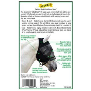 Absorbine UltraShield Equine Fly Mask, UV Protection, Horse Size Without Ears