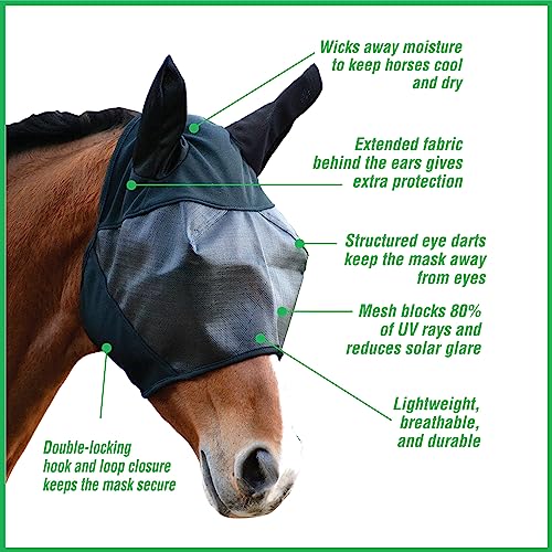 Absorbine UltraShield Equine Fly Mask, UV Protection, Horse Size with Ears