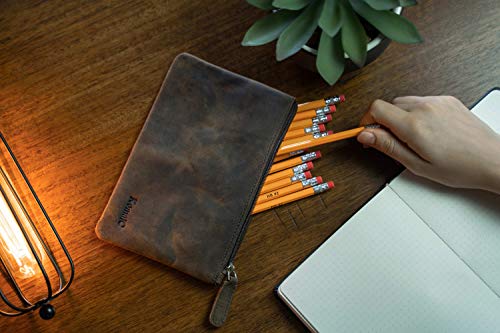 Leather Pencil pouch pen case zippered pencil case Sleeve Elegant and pratical gift for artists. Perfect for office,college by KomalC