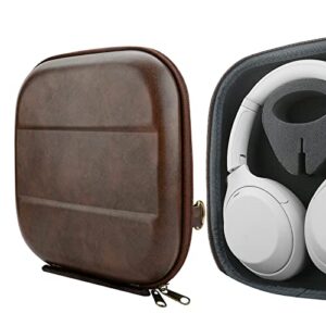 geekria shield headphones case for lay flat over-ear headphones, replacement hard shell travel carrying bag, compatible with sennheiser momentum 4 leak, pxc 550 ii wireless headsets (brown)