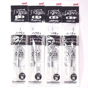 uni signo rt1 gel ballpoint pen black ink refills, 0.28mm, set of 4