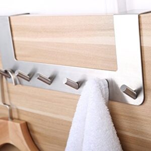 eoocvt Stainless Steel Over The Door Hook Organizer Rack - Space Saving Hanger, 6 Hooks, Brushed Nickel