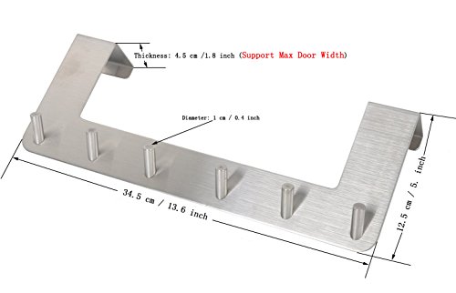 eoocvt Stainless Steel Over The Door Hook Organizer Rack - Space Saving Hanger, 6 Hooks, Brushed Nickel