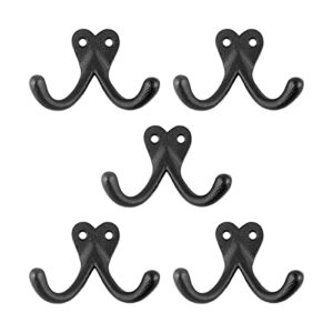 renovators supply black cast iron coat double hook decorative robe wall mount hanger hooks for hat or jacket holder rust resistant powder coated utility storage hooks with hardware pack of 5