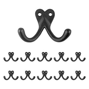 renovators supply black cast iron coat double hook decorative robe wall mount hanger hooks for hat or jacket holder rust resistant powder coated utility storage hooks with hardware pack of 10