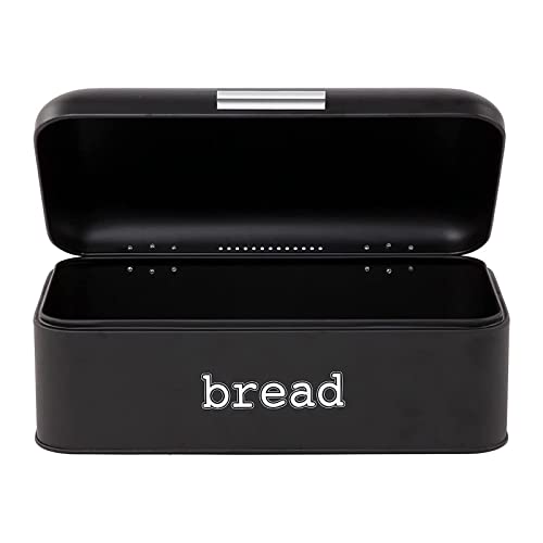 Juvale Stainless Steel Black Bread Box for Kitchen Countertop, Large Bin for 2 Loaves, English Muffins, Baked Goods Storage Containers (17 x 9 x 6.5 In)