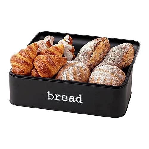 Juvale Stainless Steel Black Bread Box for Kitchen Countertop, Large Bin for 2 Loaves, English Muffins, Baked Goods Storage Containers (17 x 9 x 6.5 In)