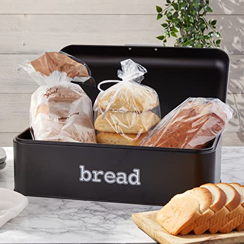 Juvale Stainless Steel Black Bread Box for Kitchen Countertop, Large Bin for 2 Loaves, English Muffins, Baked Goods Storage Containers (17 x 9 x 6.5 In)